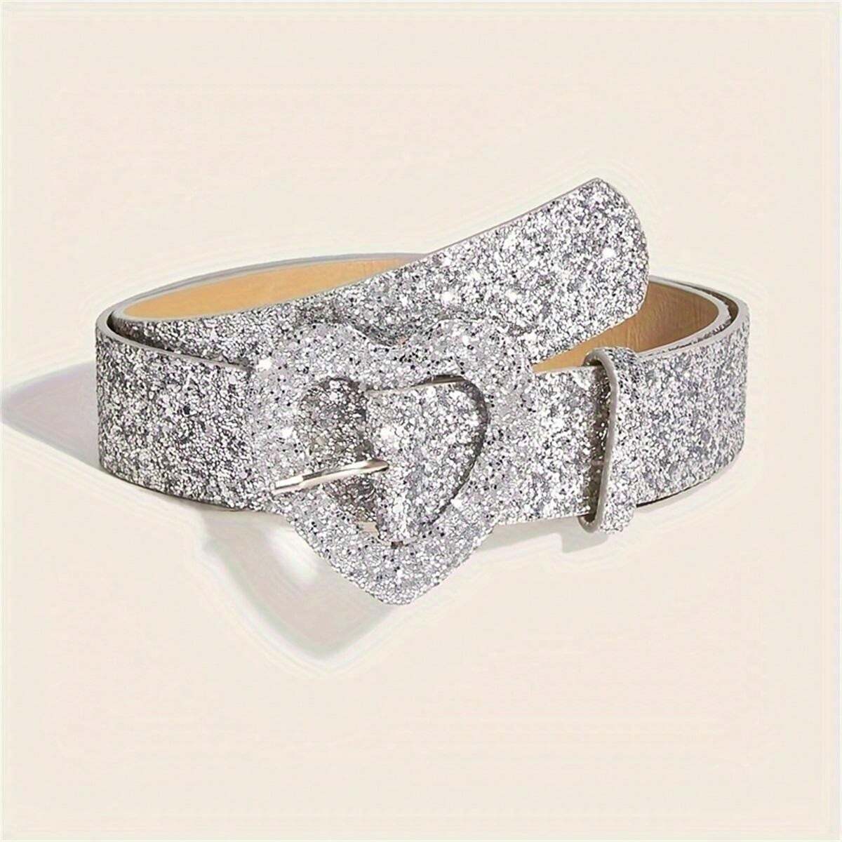 Women's Y2K Style Shiny Sequin Belt - Stylish Wide PU Leather Belt With ...