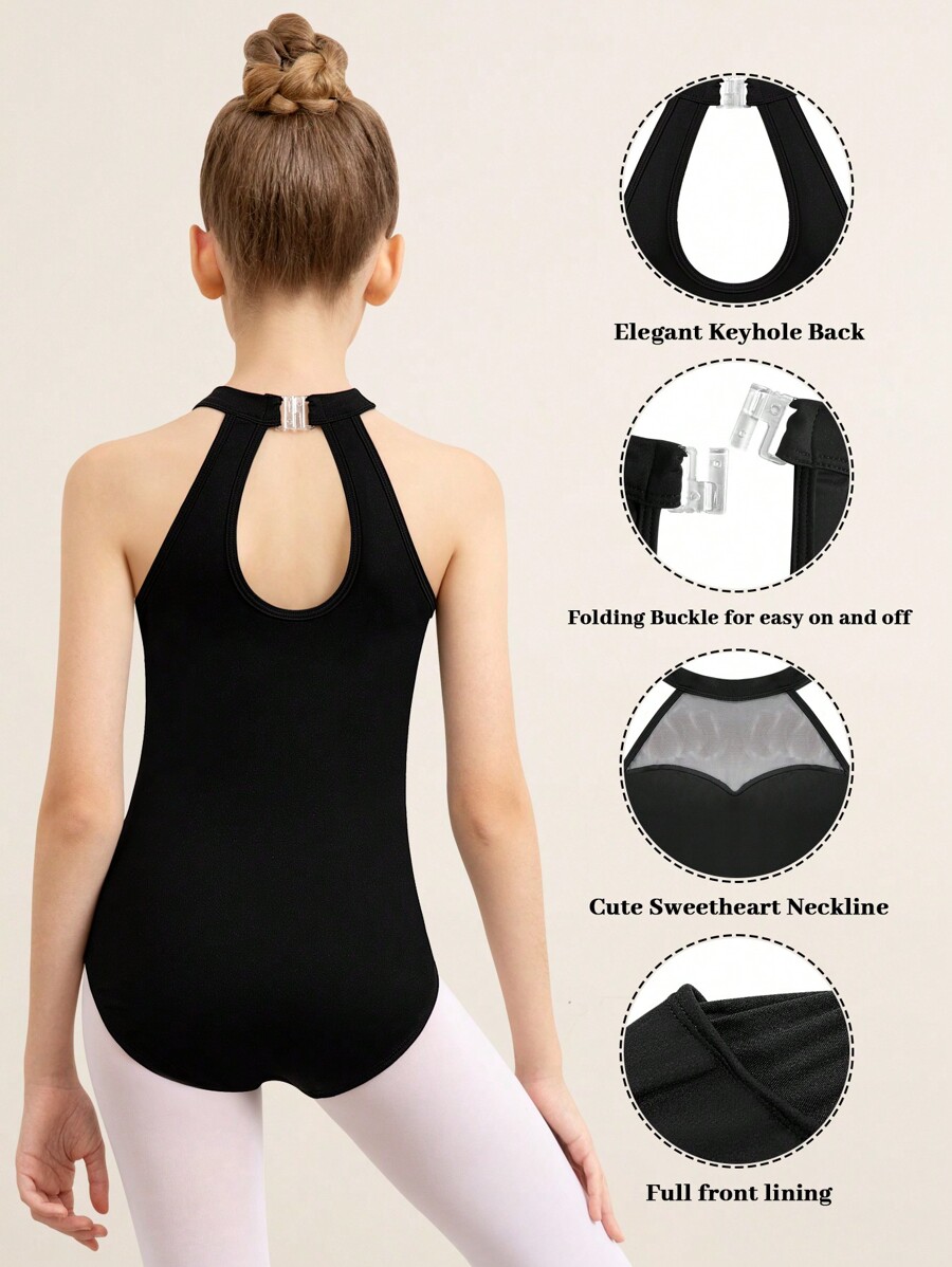Tween Girl Halter Neck Leotard Keyhole Back Gymnastic Ballet Dance ...