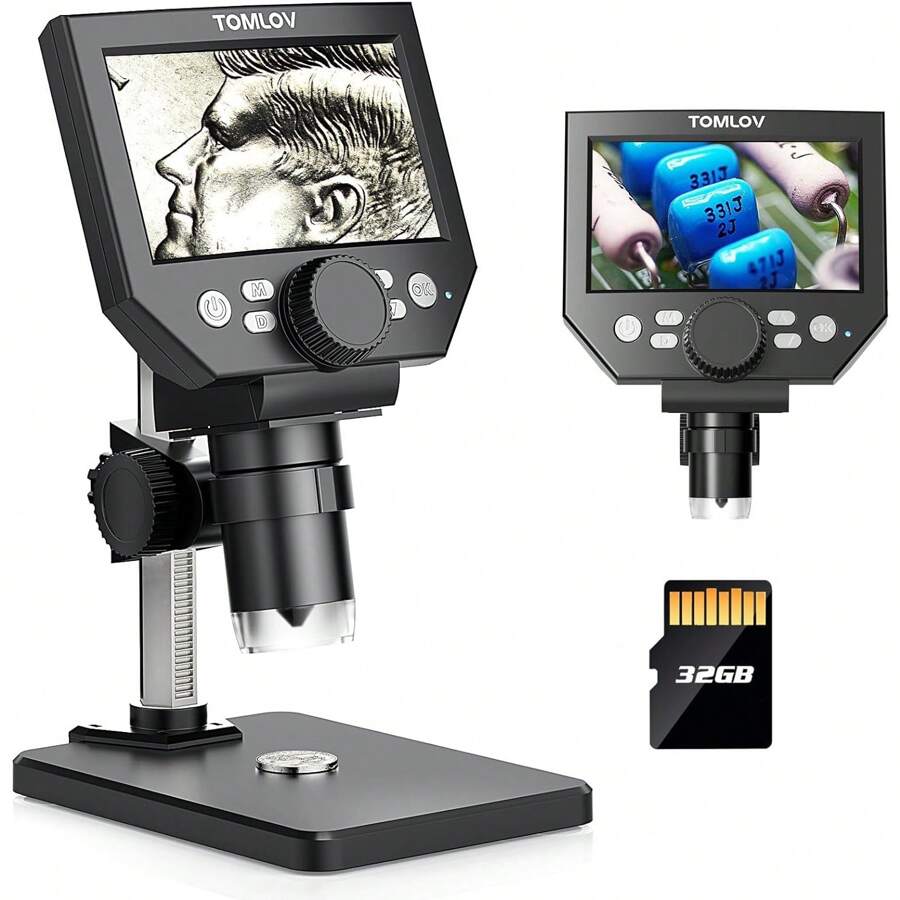 TOMLOV Digital Microscope 4.3" HD LCD Screen, 10.0MP Coin Magnifier, 1 ...