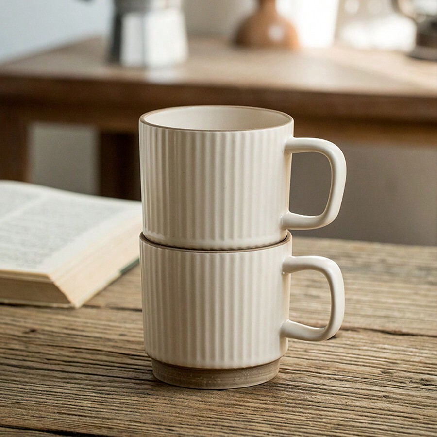 Nordic Vertical Striped Relief Horse Mug - Morandi Series High-Value ...