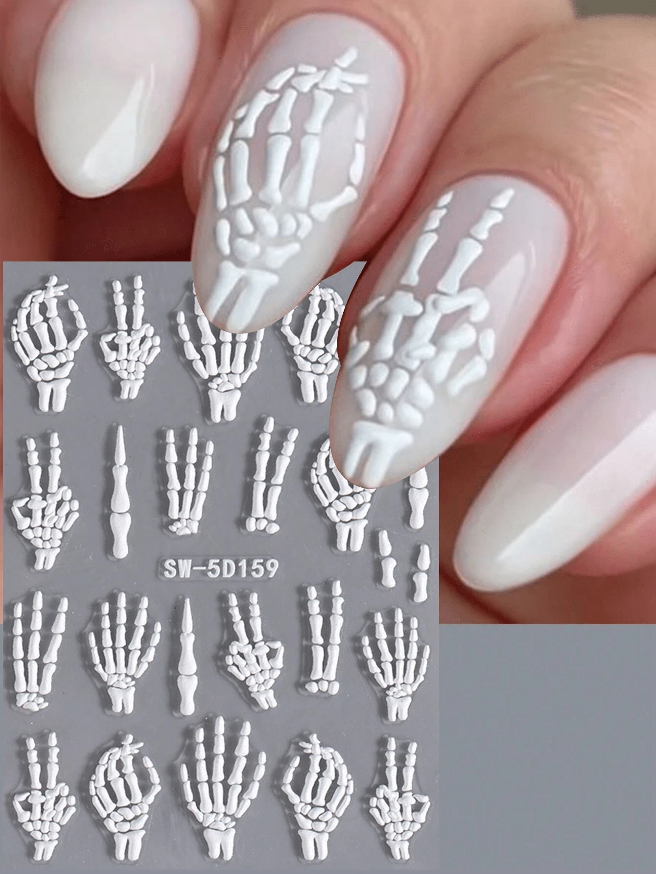 Halloween Nail Stickers, 1 Sheet Embossing 5D Self Adhesive Skull Bone ...