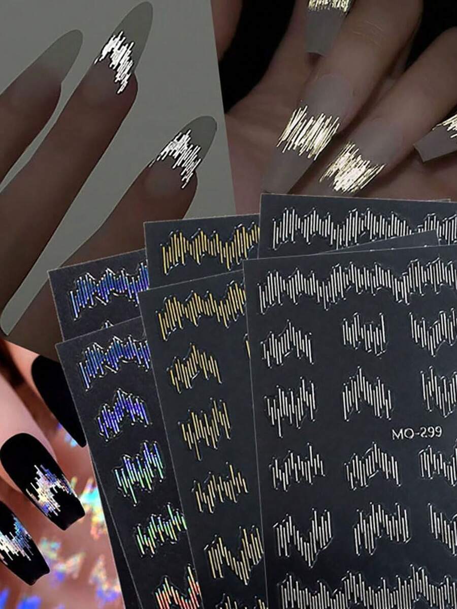 6pcs High Gloss Reflective Silk Nail Art Stickers With Flashing Gold ...