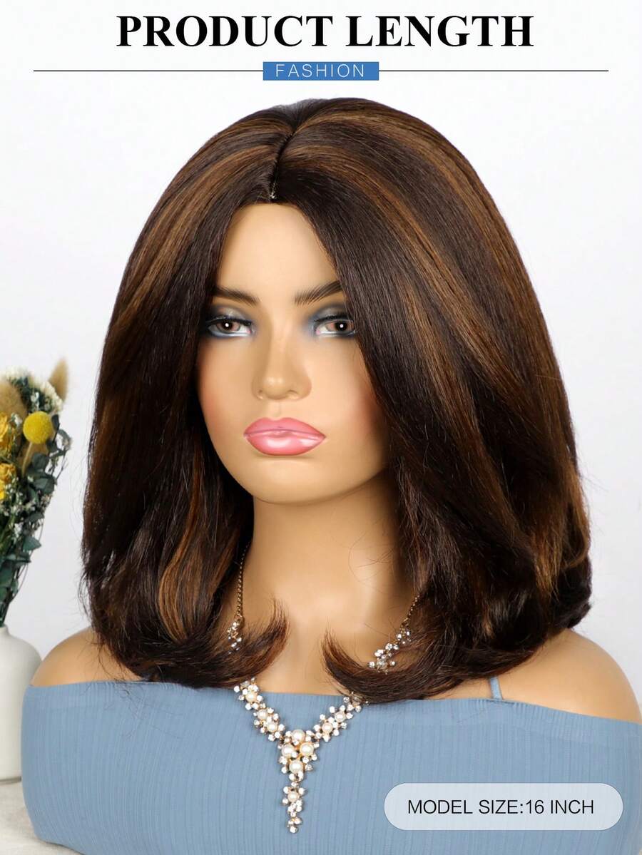 Peruca bob reta curta Yaki Parte do meio Perucas pretas comprimento de ...