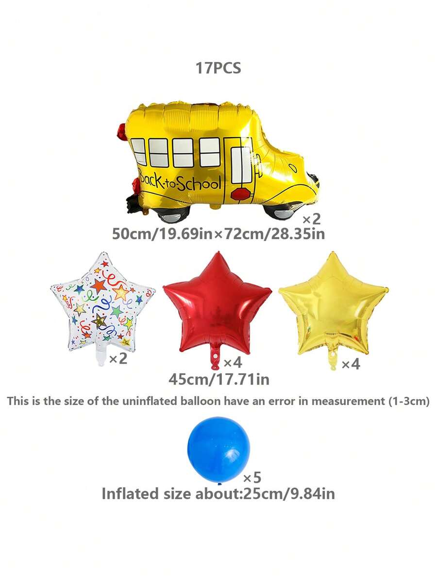 17pcs Large School Bus Aluminum Foil Balloons And 18-Inch Star Helium ...