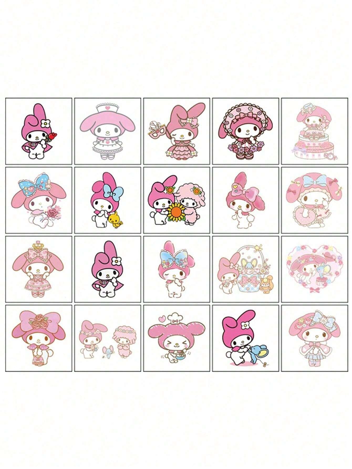 20 fogli in un pacchetto adesivi tatuaggio Sanrio Cartone animato My ...