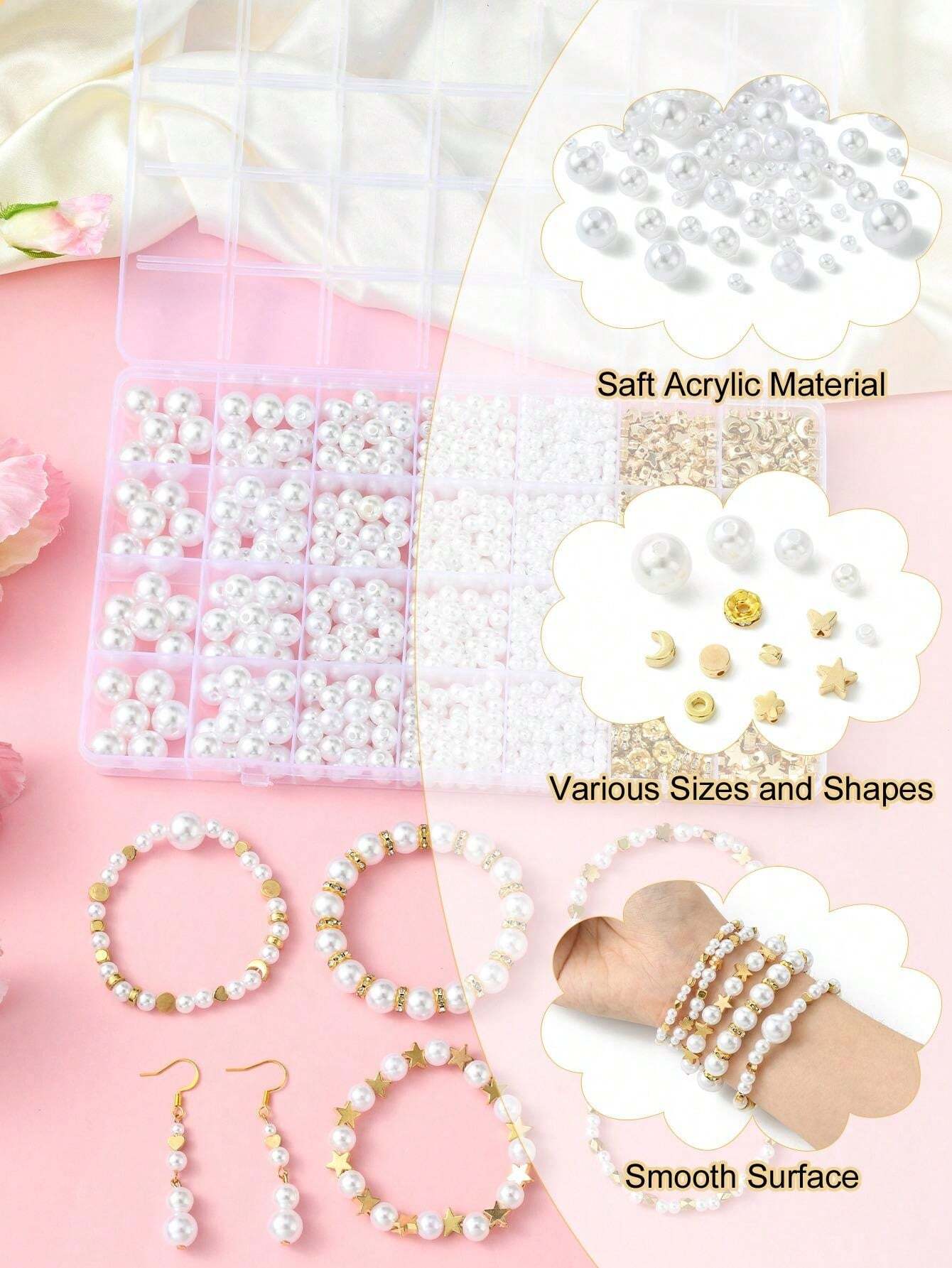 1 Box Acrylic Pearl Jewelry Making Kit Mixed Color, Diamond Spacer ...