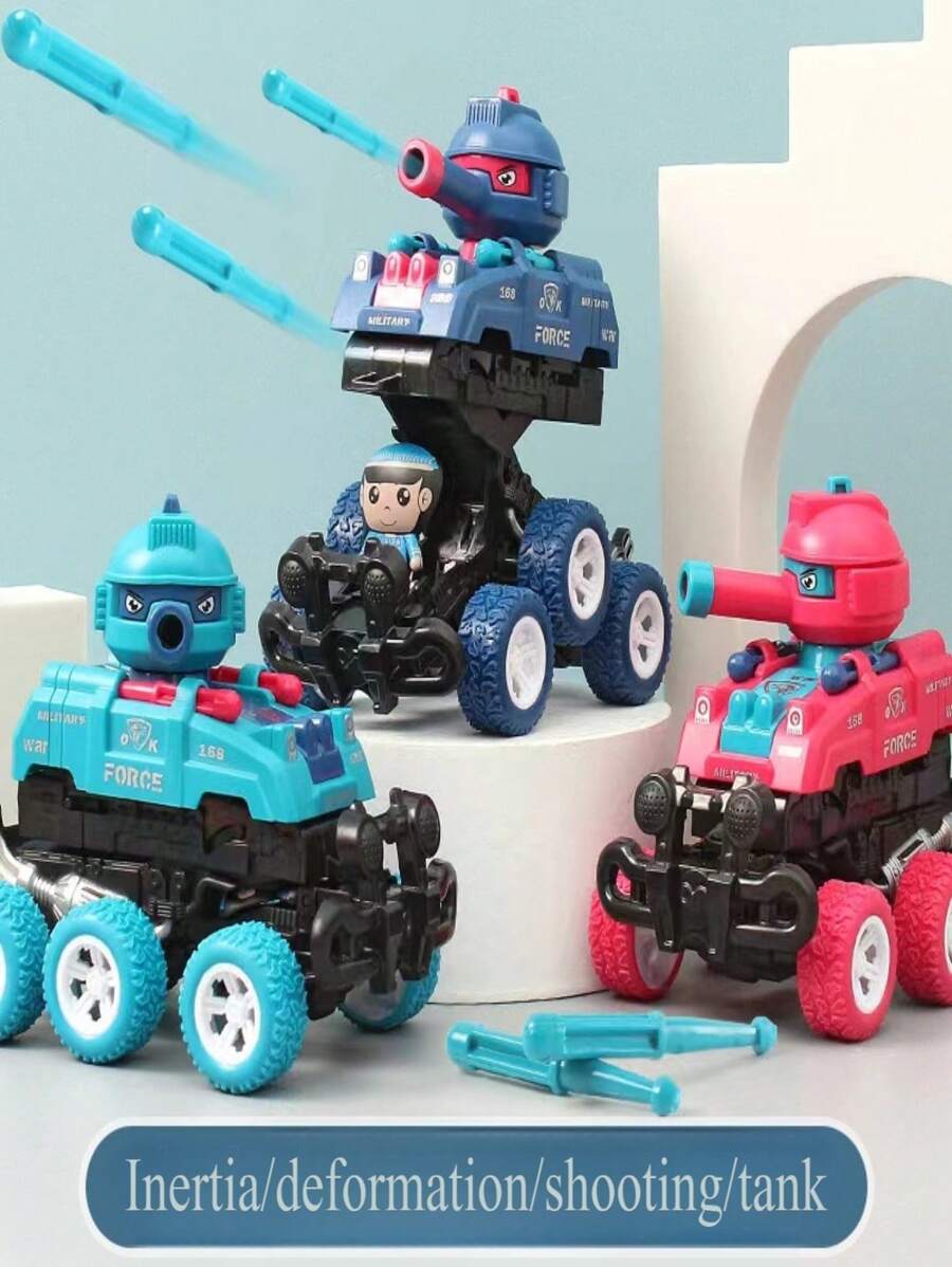 1pc Transforming Toy Tank That Shoots Bullets, Inertia Converting Car ...