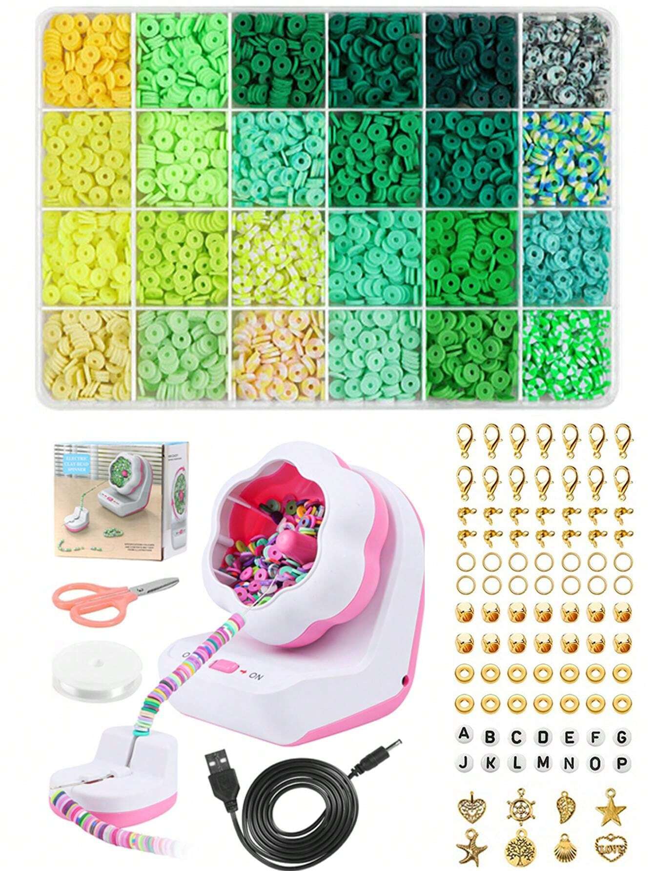 2400pcs Clay Bead Spinning Kit For Jewelry Making, Electric Clay Bead ...