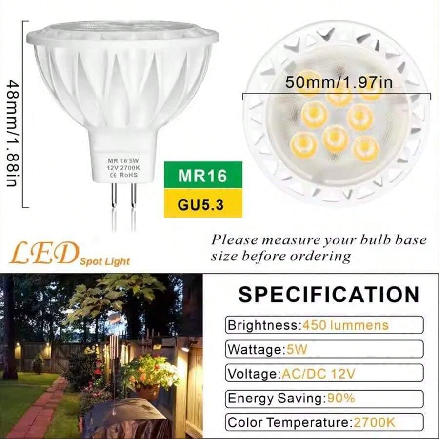 6 PIEZAS Foco de bajo voltaje MR16 12V 5W 2700K GU5.3/GX5.3 Focos de ...