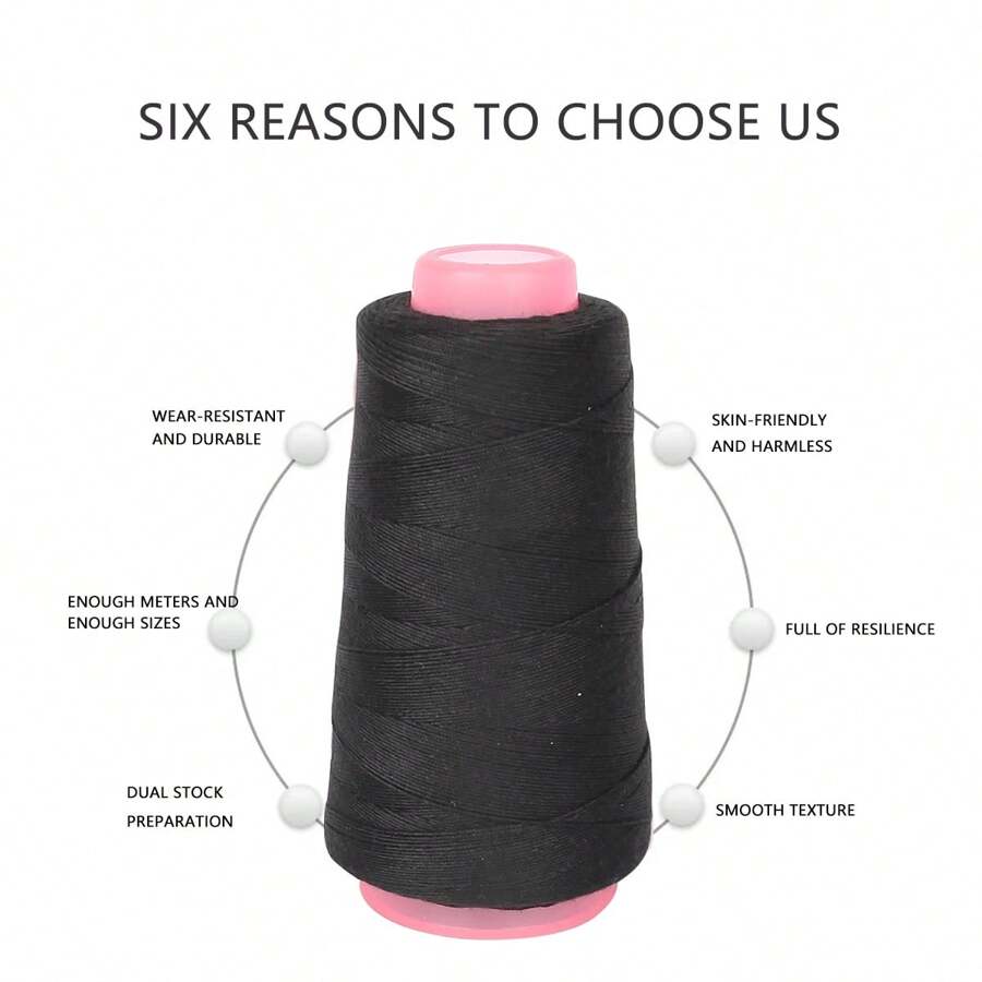 Hilo de tejido negro 100% poliéster para hacer pelucas, coser extensiones de cabello y tejidos ...