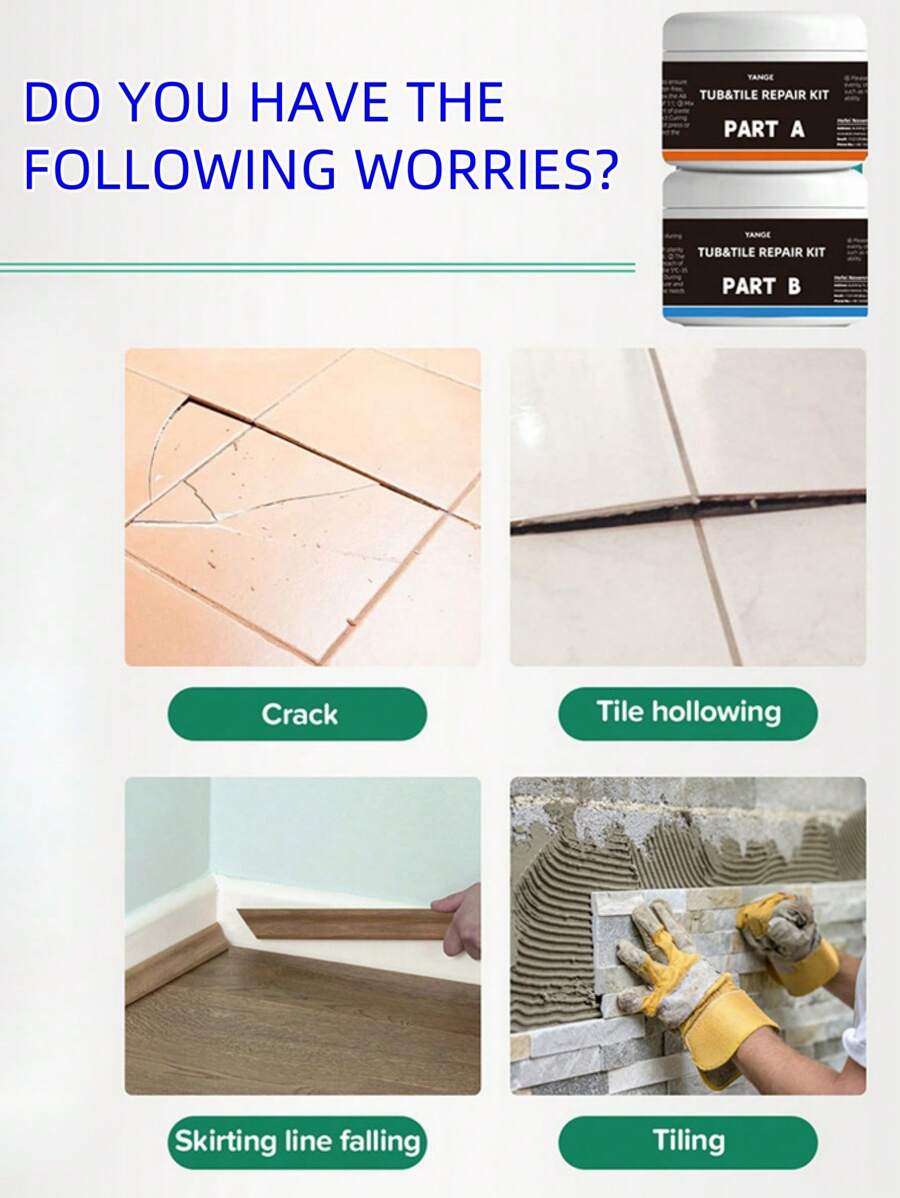 Tile Repair AB Adhesive Glaze Repair Paste Pothole Floor Tile Broken ...