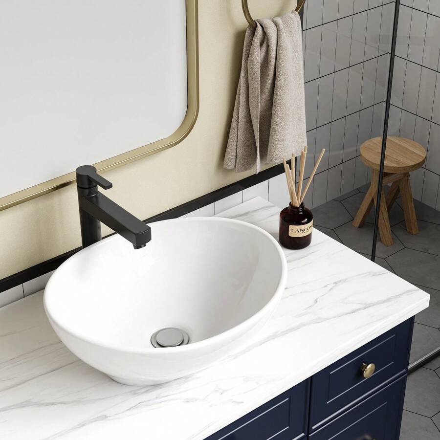 Vessel Sink Bathroom Sink White Circle Porcelain Sink Lavatory Vanity ...