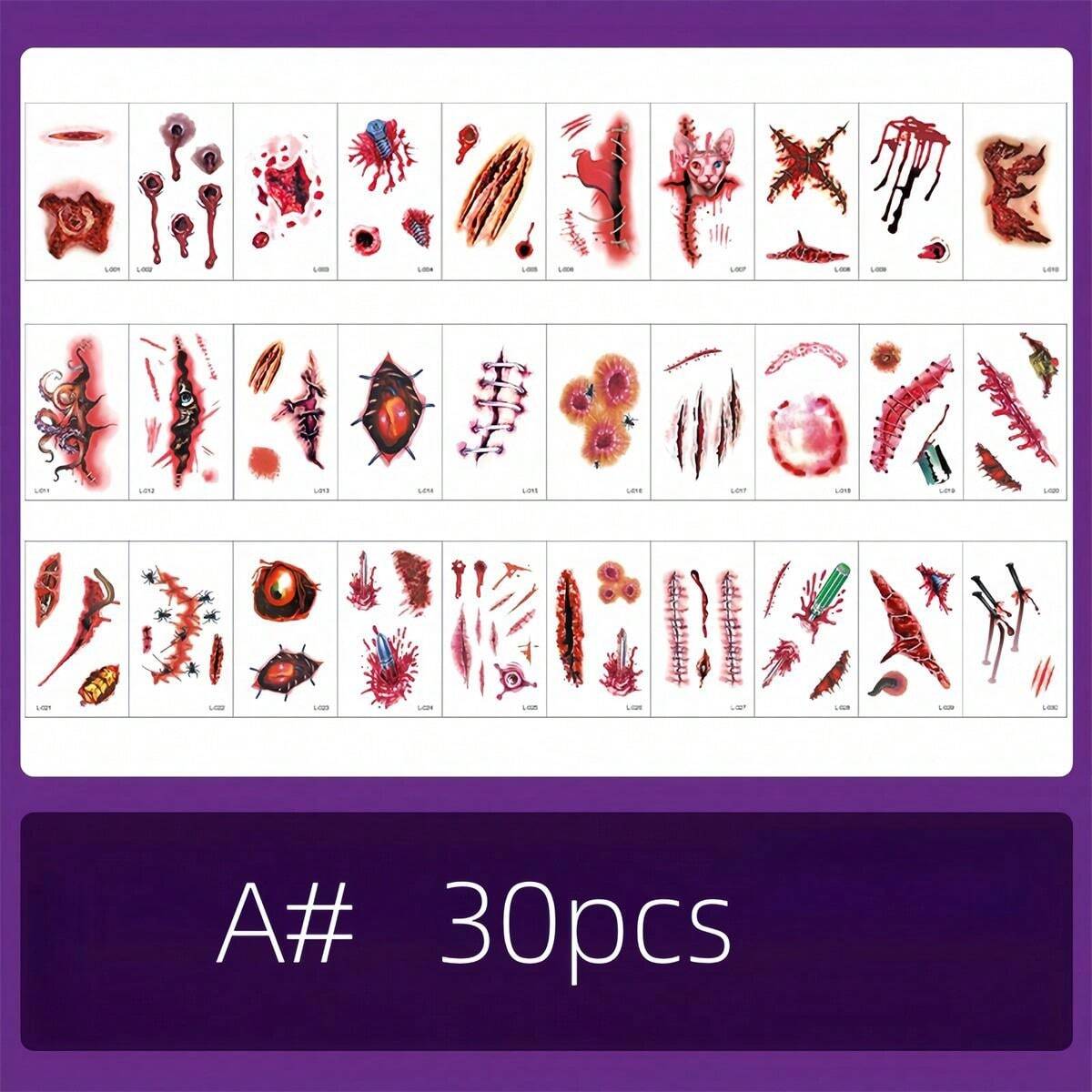 3D Temporary Scar Tattoo Stickers For Adults, Horror Zombie Injury ...