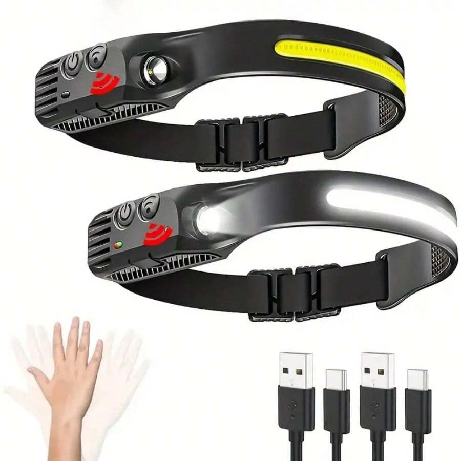 1-2 Sets Of Hands-Free Flashlight Headlights COB Headlights ...