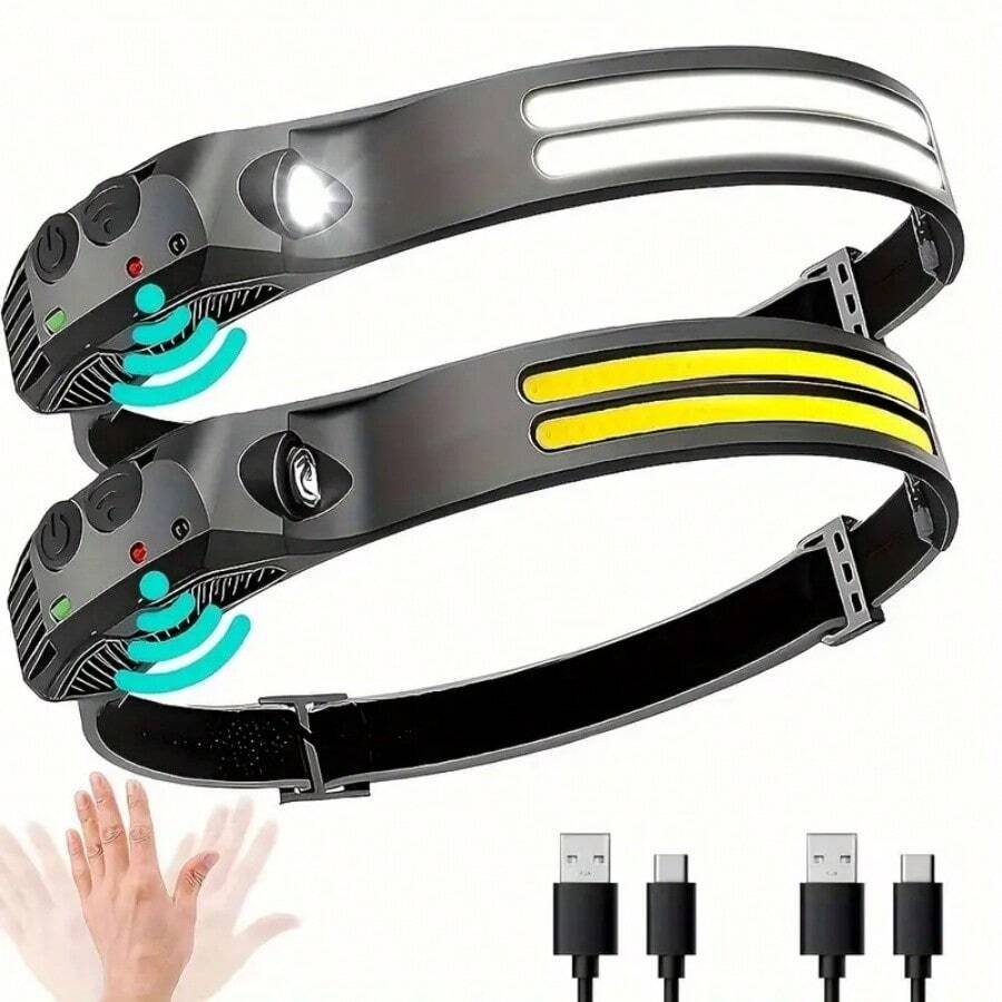 1-2 Equipped Hands-Free Flashlights With Sensor Headlights COB ...