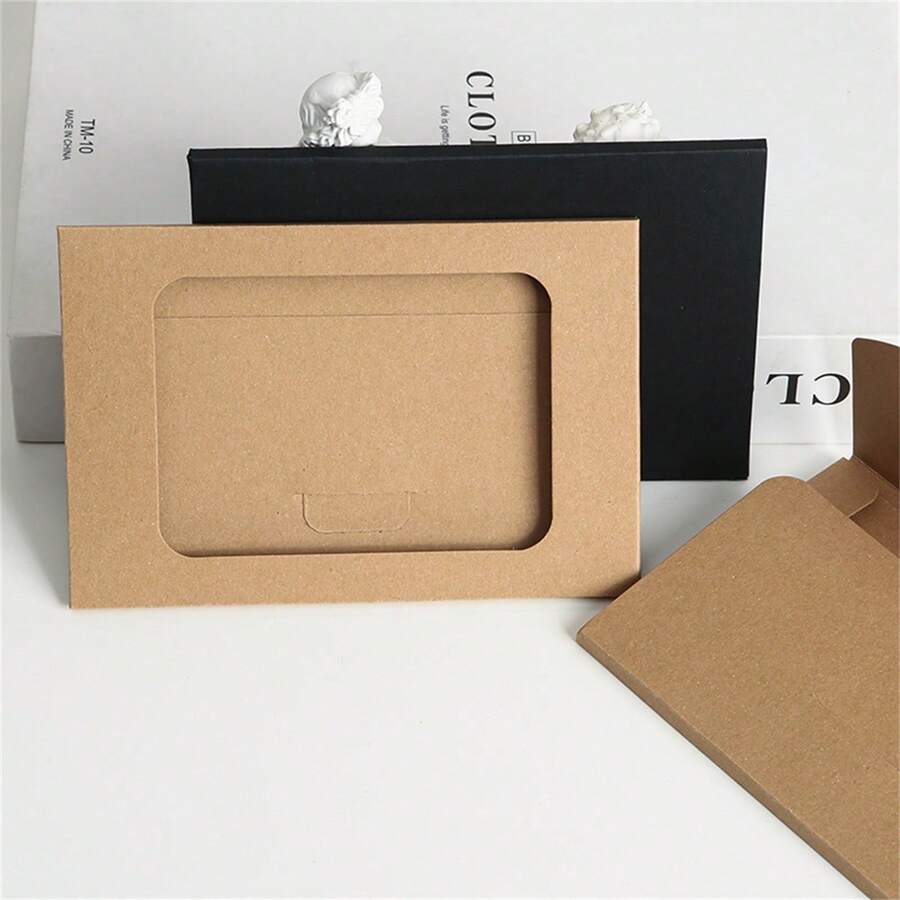 1pc Kraft Paper Postcard Packaging Box Envelope With Hollowed-Out Card ...