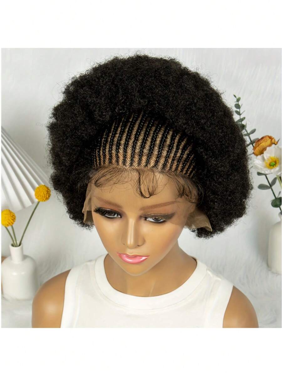 13x6 Inch Lace Frontal Wigs For Black Women - Cornrow With Afro Puff ...