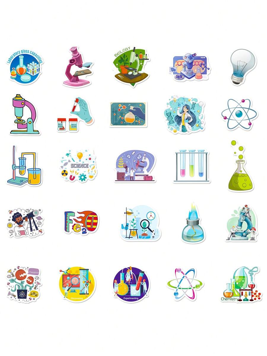50pcs Science Stickers, Cartoon Math Chemistry Physics Biology ...