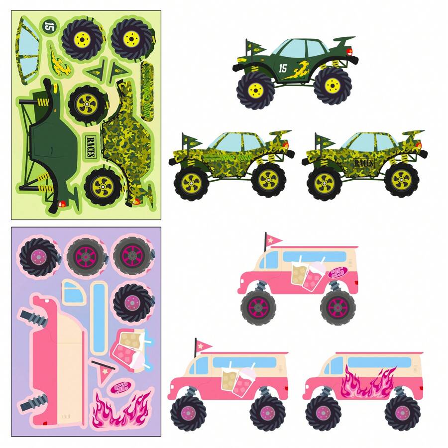 12 Sheets Truck Puzzle Stickers, Make Your Own Car Stickers, Funny Make ...