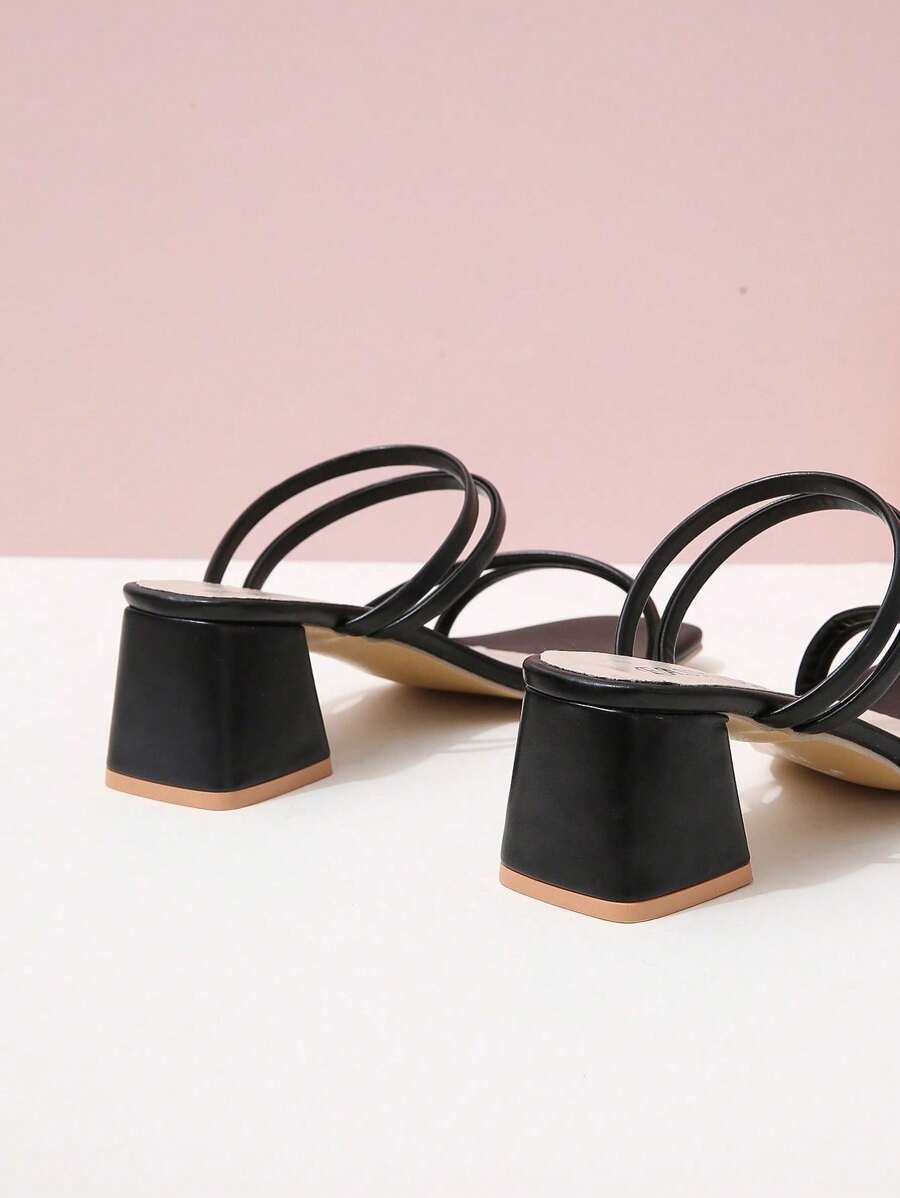 Women's Black Leather Ankle Strap Chunky Block Heel Open Toe Sexy High ...