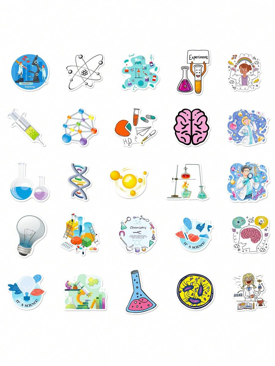 50pcs Science Stickers, Cartoon Math Chemistry Physics Biology ...