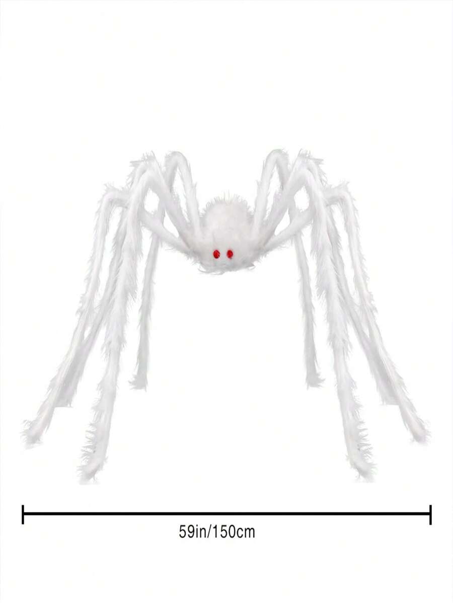 1pc 59-Inch Giant Furry Spider, Realistic And Scary White Spider Prop ...