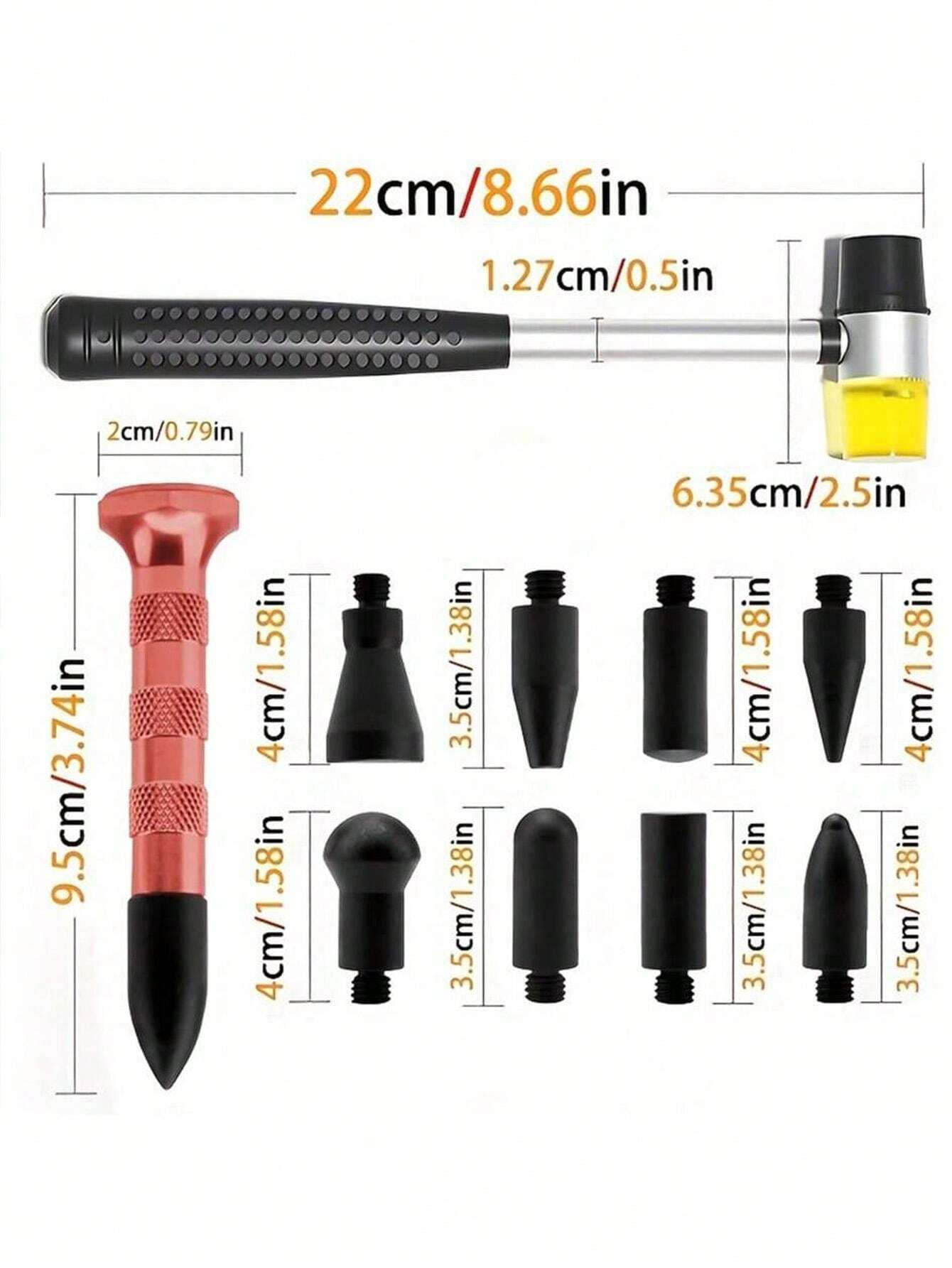 Car Dent Repair Tool Flat Hammer Flat Pen Set, Hail Pit Dent Repair Rubber Hammer Professional ...