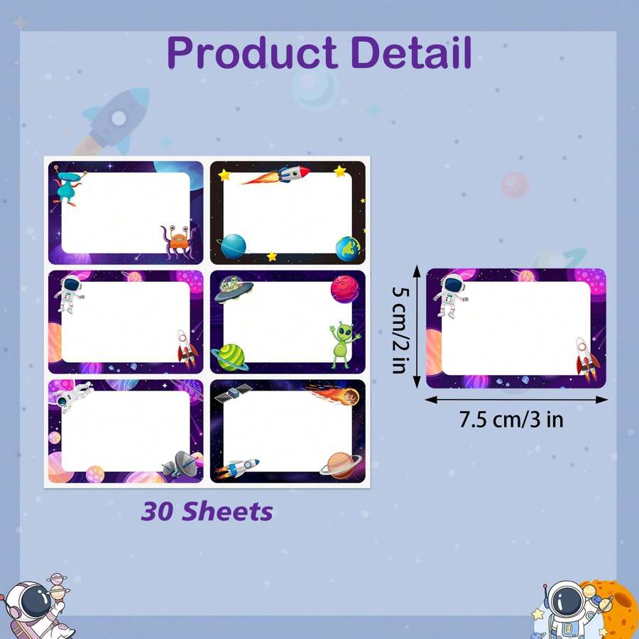 Outer Space Name Tag Stickers, Space Themed Astronaut Galaxy Name ...