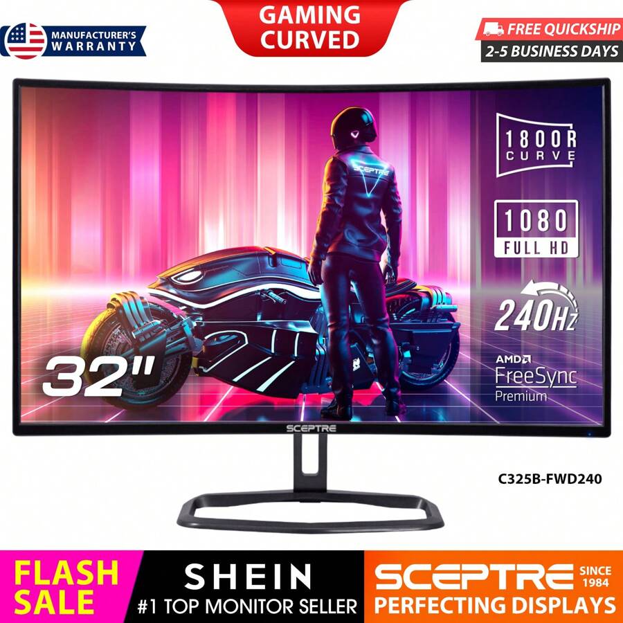 SCEPTRE Curved 32" Gaming Monitor 1800R 1920x1080 240Hz 1ms AMD ...