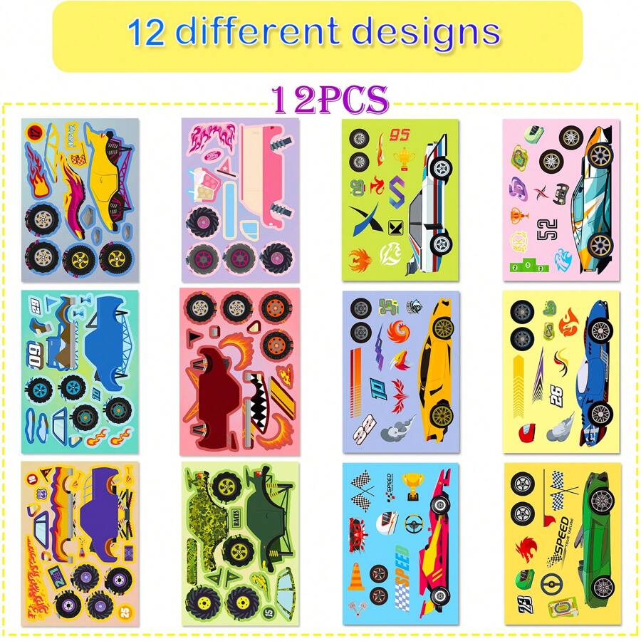 12 Sheets Truck Puzzle Stickers, Make Your Own Car Stickers, Funny Make ...