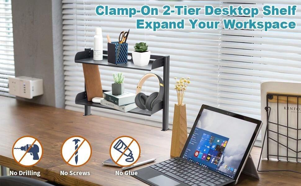 17 Inch Clamp On Desk Organizer Shelf, Metal Desk Extender Side Table ...