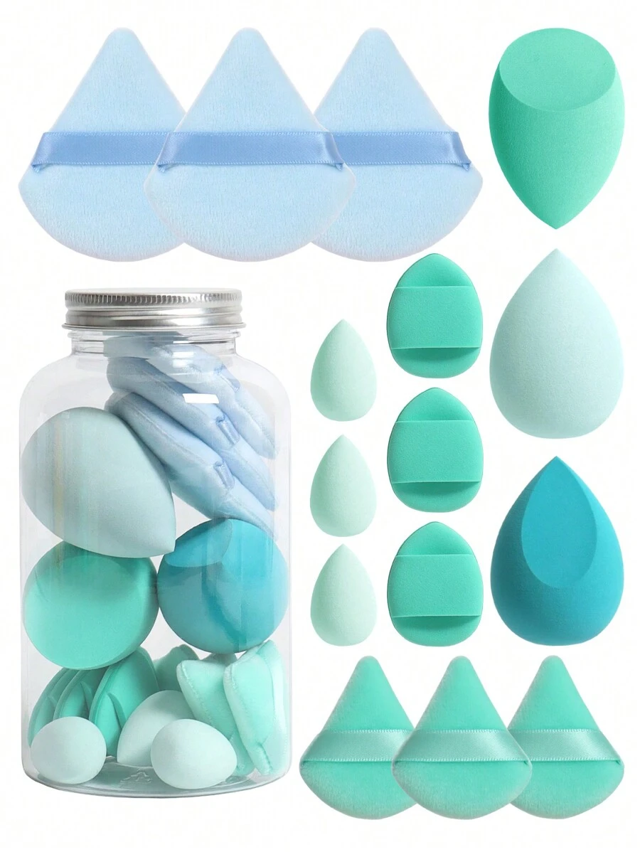 15 piezas Esponjas de maquillaje con frasco de almacenamiento, que ...