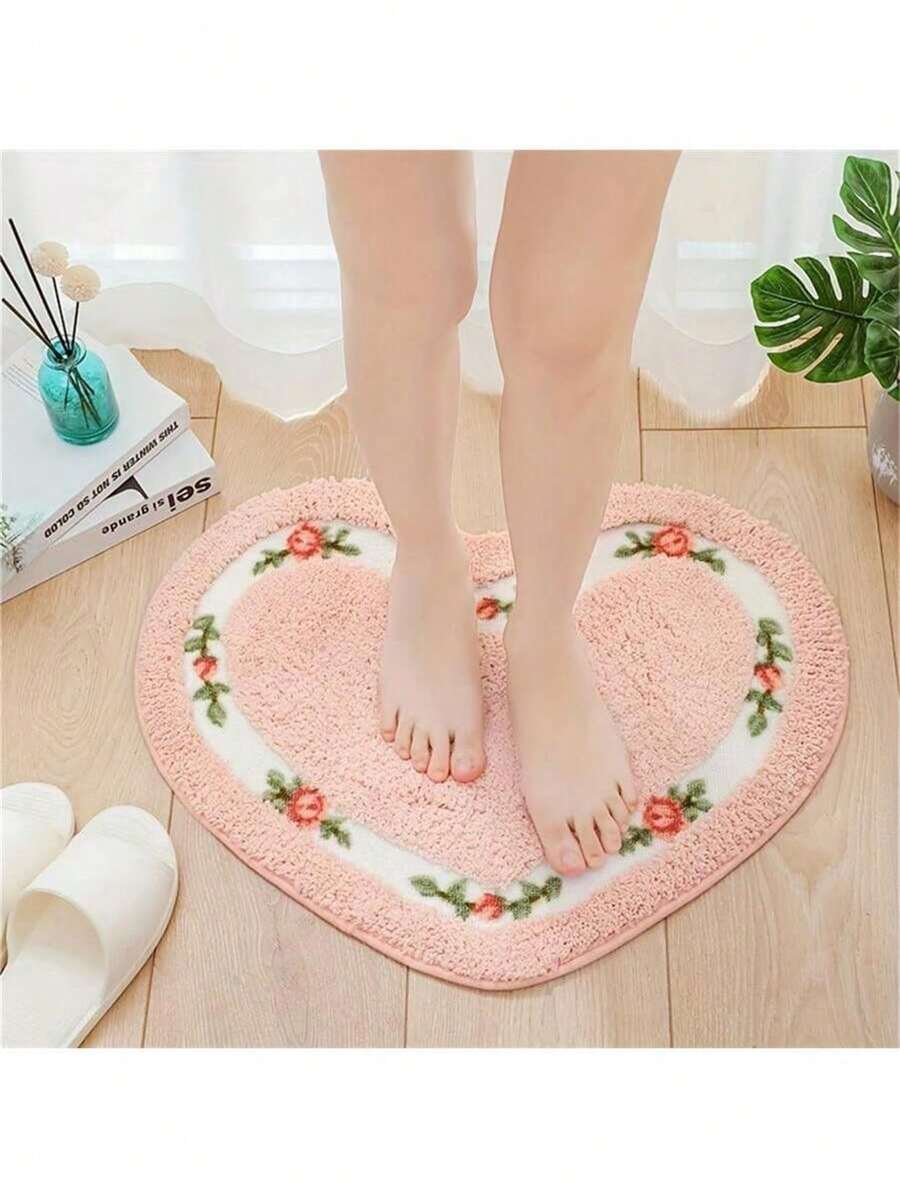 1 Cute Pink Heart-Shaped Doorstep Mat, Absorbent And Non Slip Ultra ...