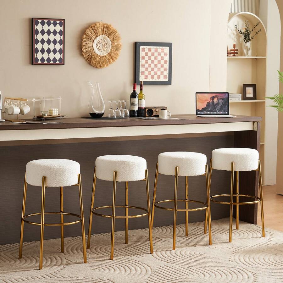 30" Tall, Round High Bar Stools, Set Of 2 - Contemporary Upholstered ...