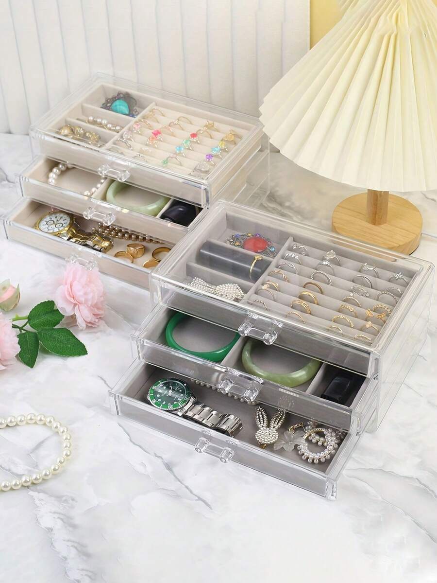 1PC Acrylic Jewelry Three Drawer Storage Box, Velvet Jewelry Storage ...