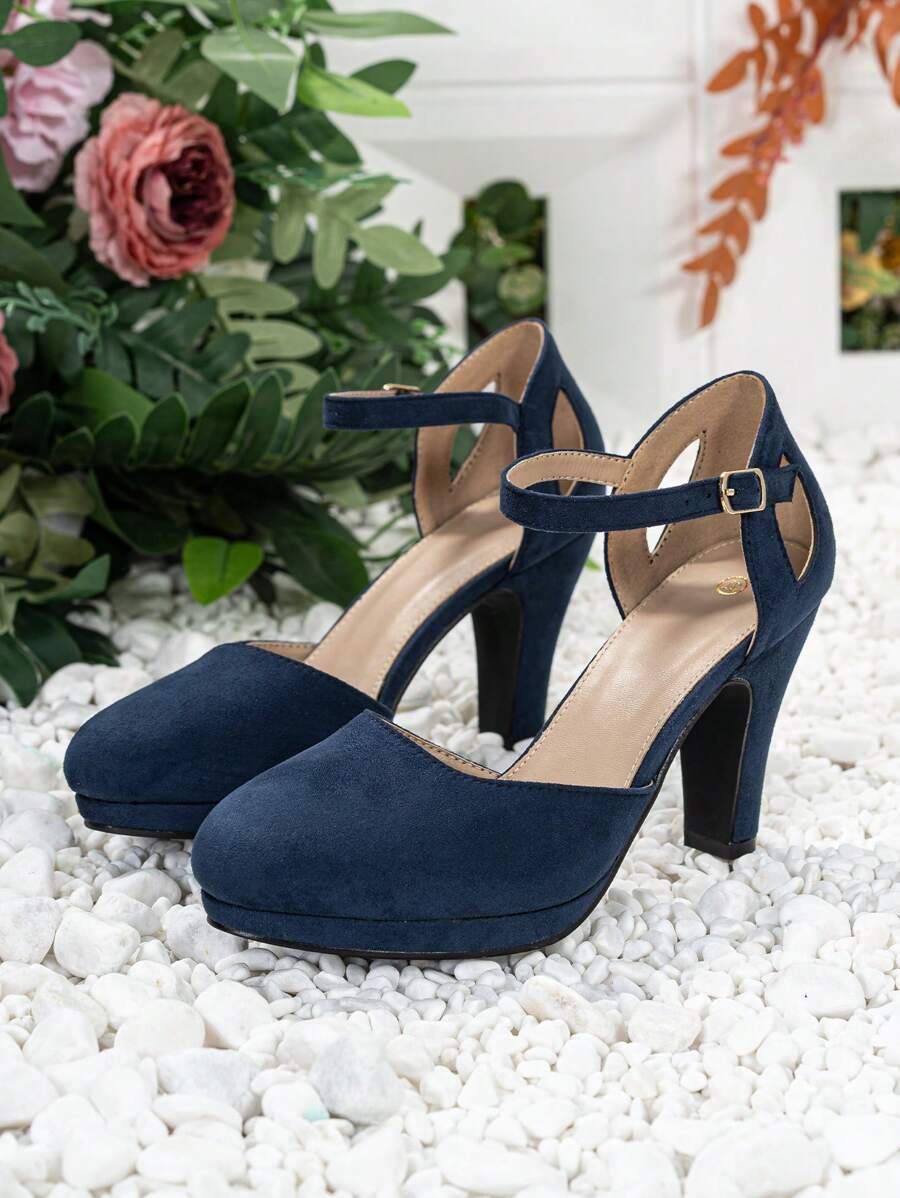 Women's Solid Color Thick Sole One-Strap Buckle Platform High Heels ...