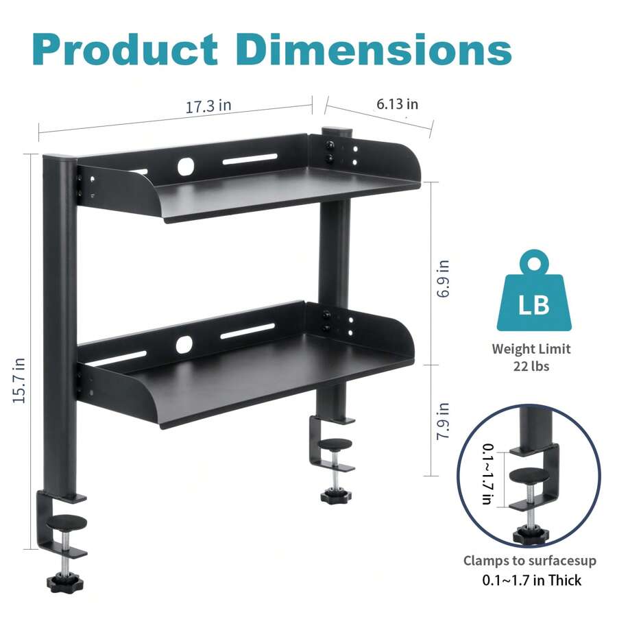 17 Inch Clamp On Desk Organizer Shelf, Metal Desk Extender Side Table ...