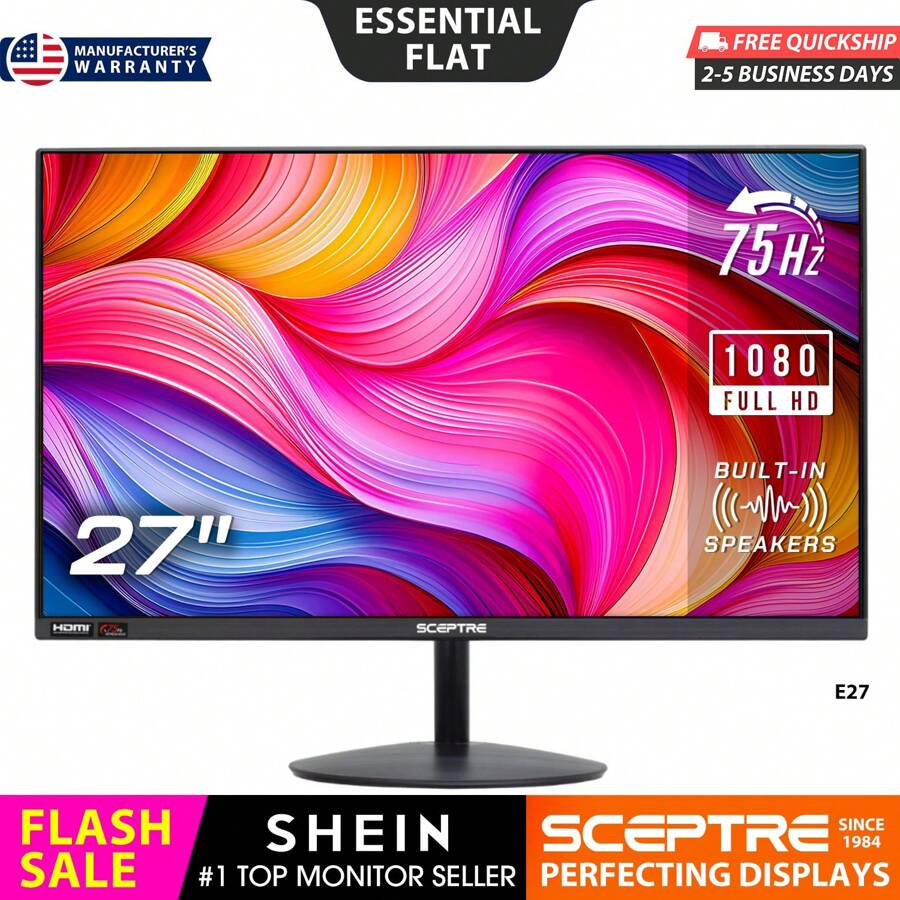 27" 75Hz 1920x1080 Computer Monitor Gaming Office HDMI Built-In Speakers Black (E27 Series ...