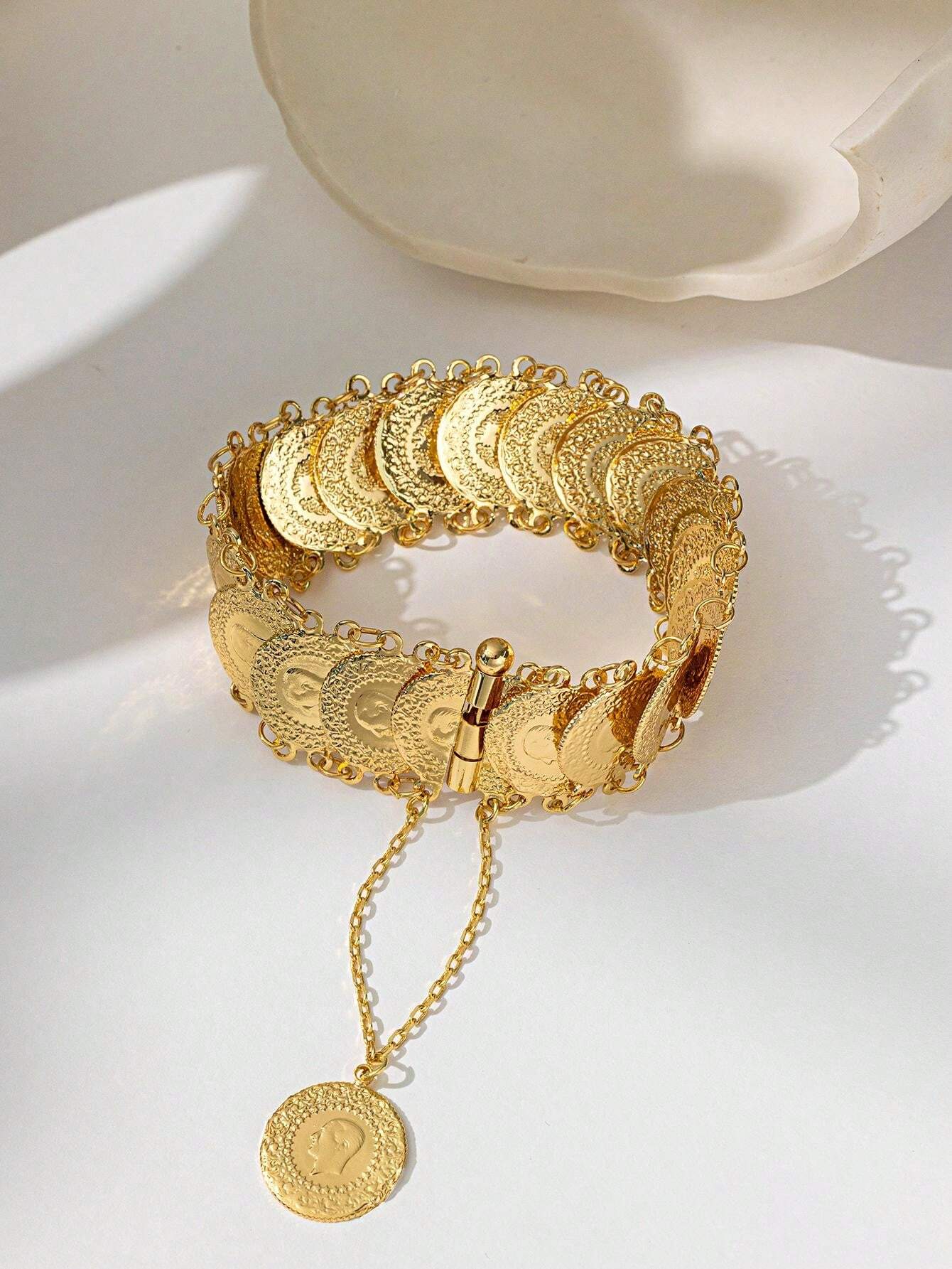 Luxurious Bridal Gold-Plated Copper Bracelet With Ottoman Ataurk Coin ...