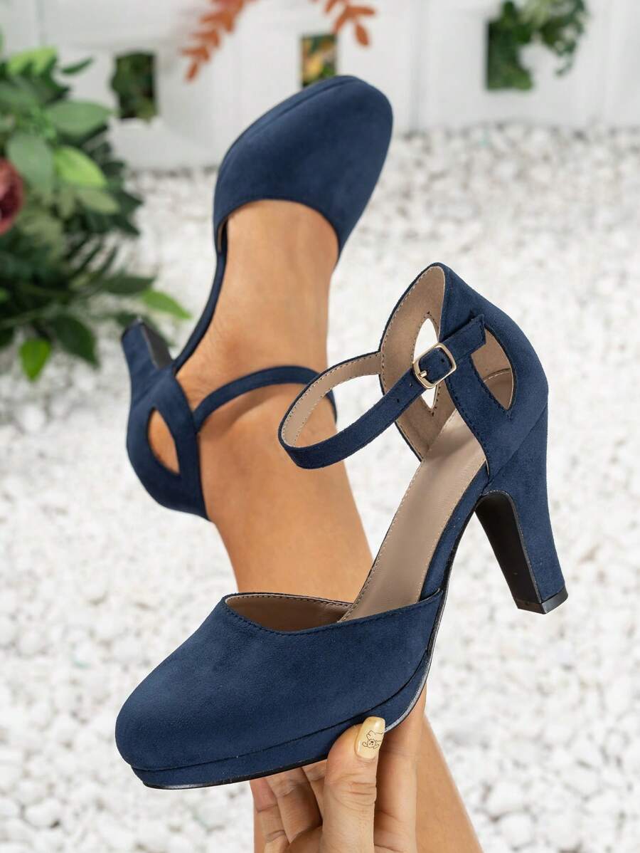 Women's Solid Color Thick Sole One-Strap Buckle Platform High Heels ...