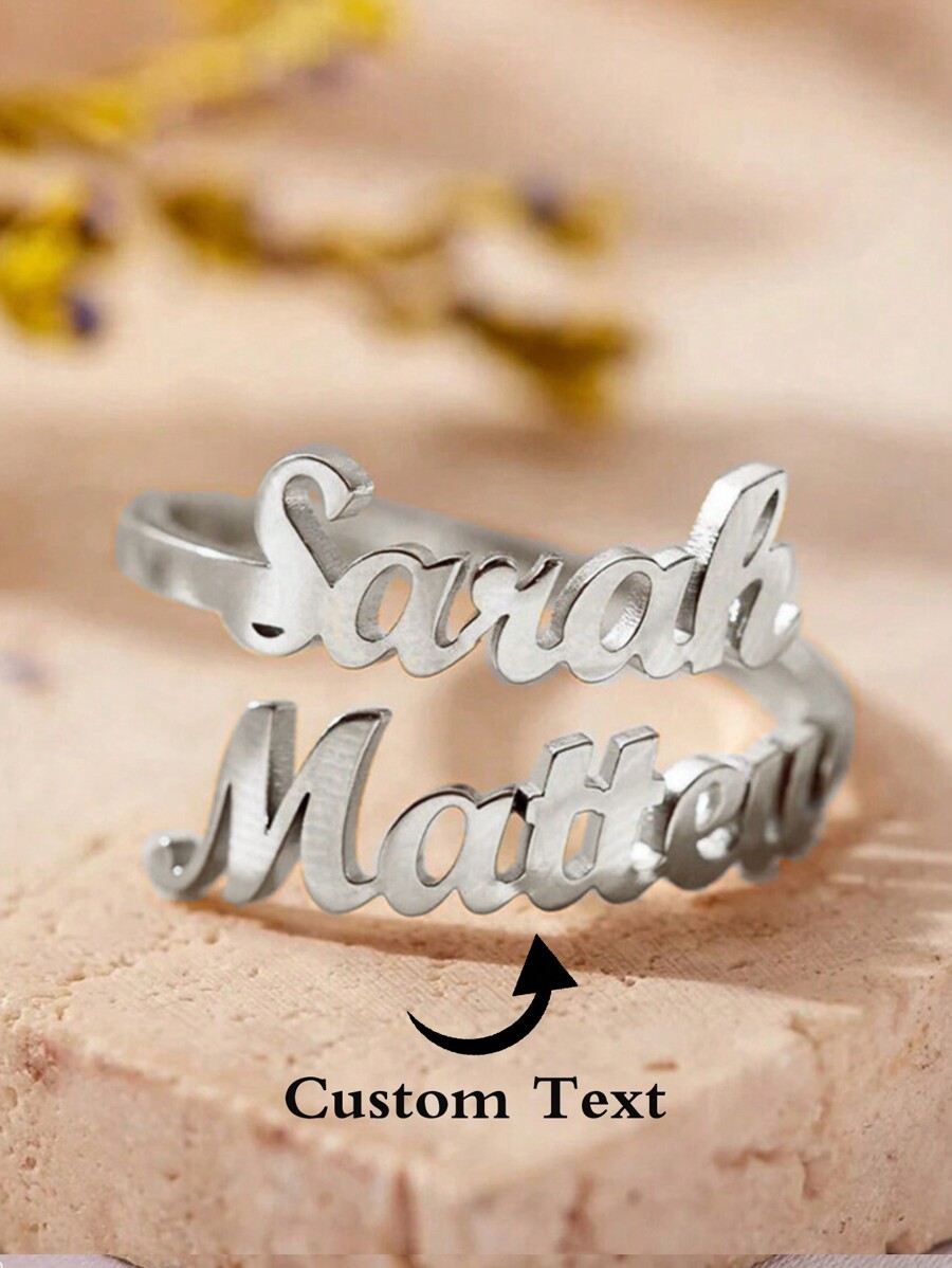 Custom Two Names Rings For Women Men Stainless Steel Customized Double ...