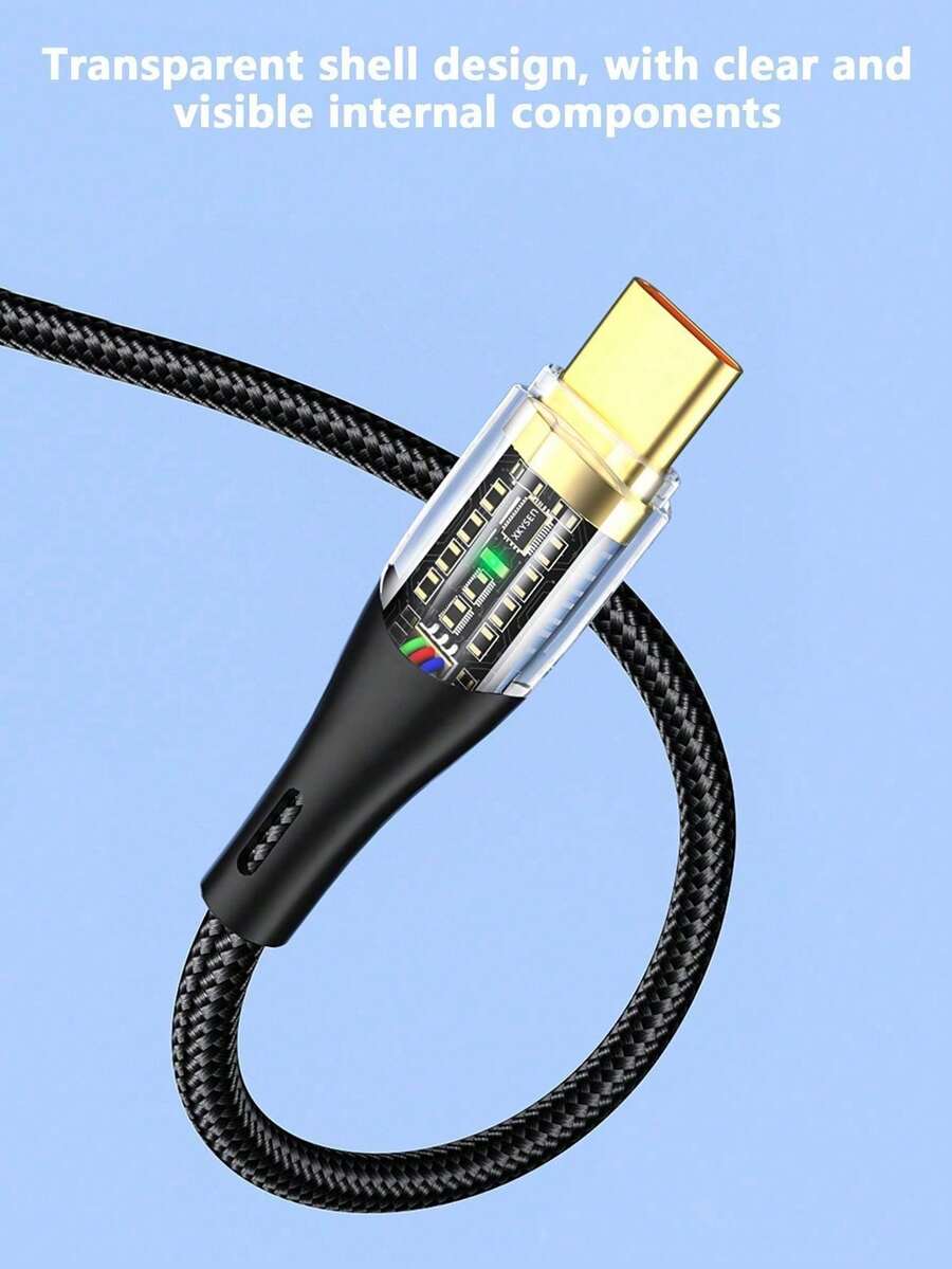 120W Transparent Nylon Braided Single USB Cable With Type-C, Support ...