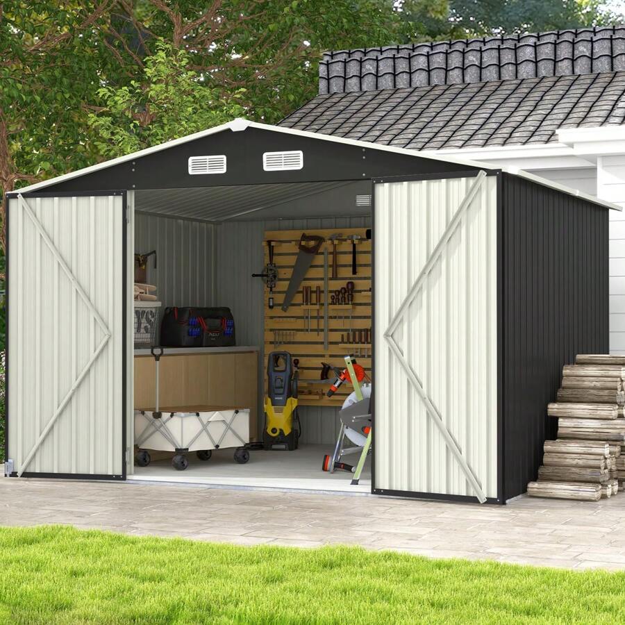 10 FT X 8 FT Outdoor Storage Shed, Steel Utility Tool Shed Storage ...