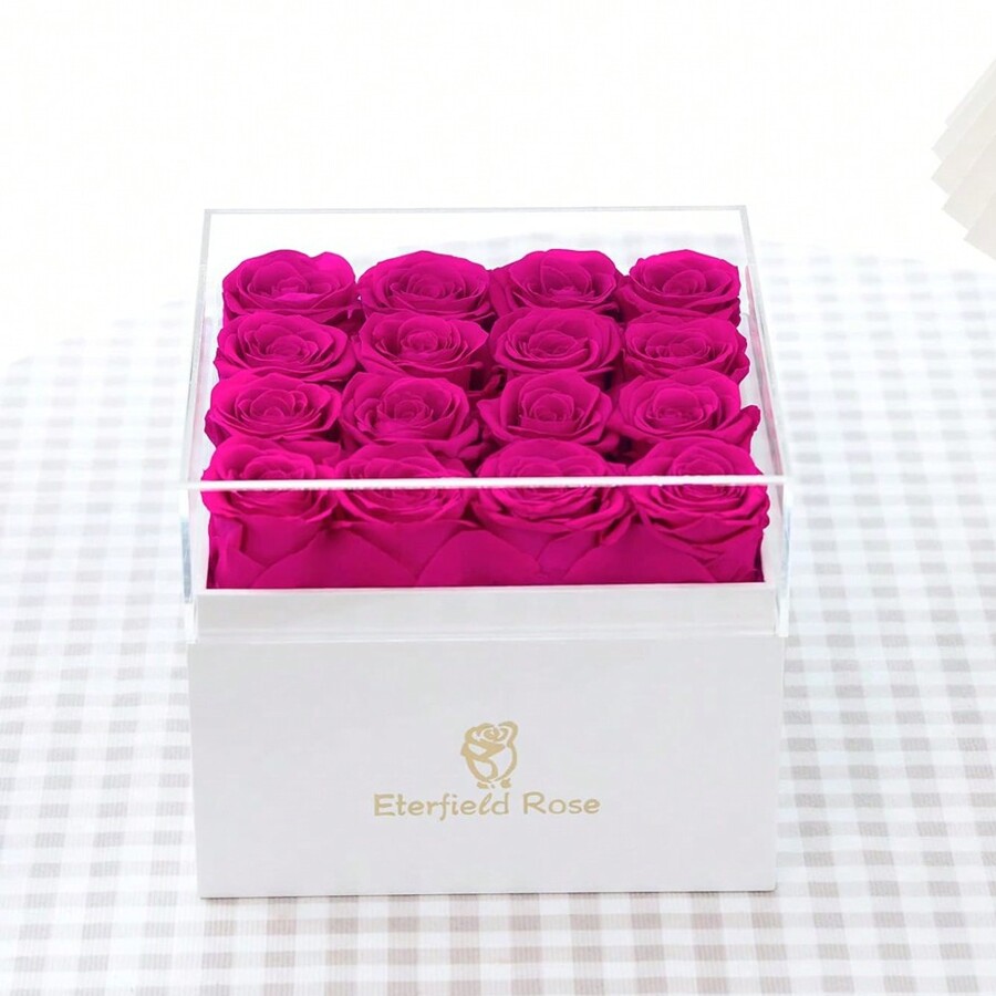 16-Pieces Forever Rose Preserved Roses In Acrylic Box, Forever Flowers ...