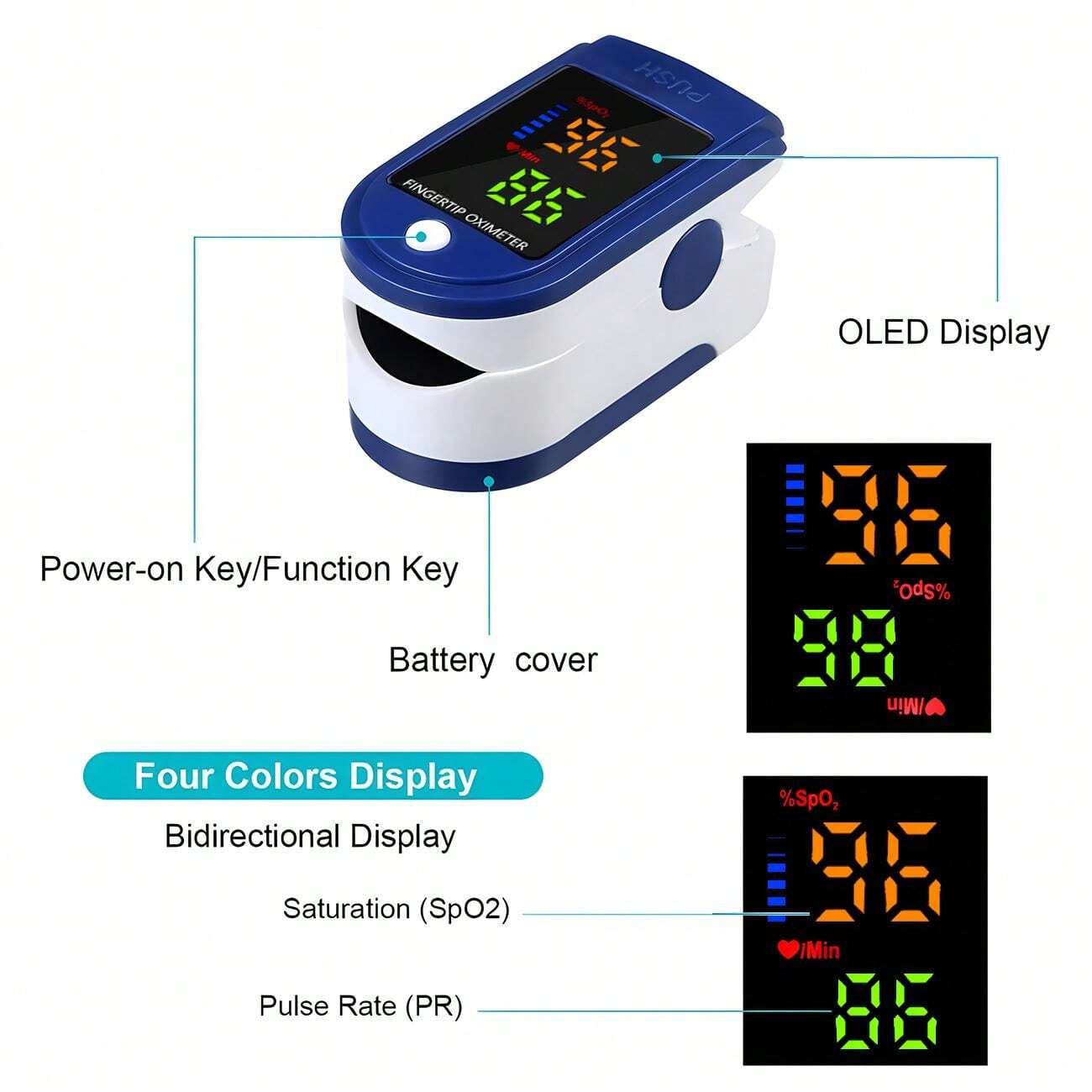 Portable Fingertip Pulse Oximeter Blood Oxygen Saturation Monitor Finger Oximeter Oxygen ...