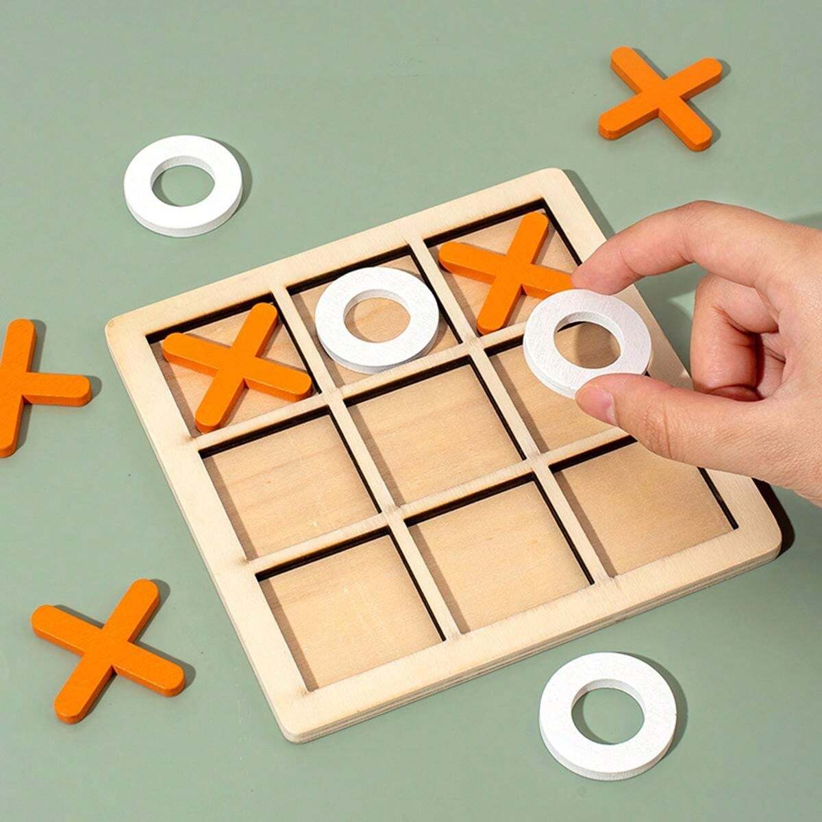 1PC Wooden XO Tic-Tac-Toe Puzzle Nine Square Grid Chess Building Blocks ...