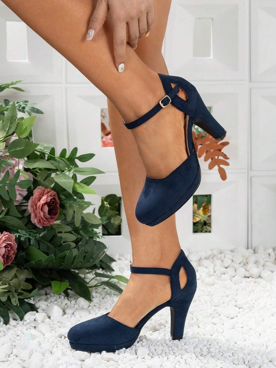 Women's Solid Color Thick Sole One-Strap Buckle Platform High Heels ...