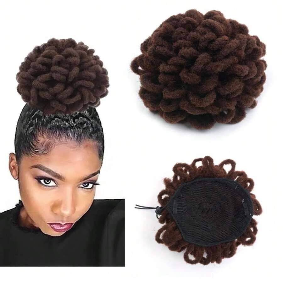 Dreadlock Bun Faux Locs Drawstring Ponytail Dread Loc Petal Buns Curly ...