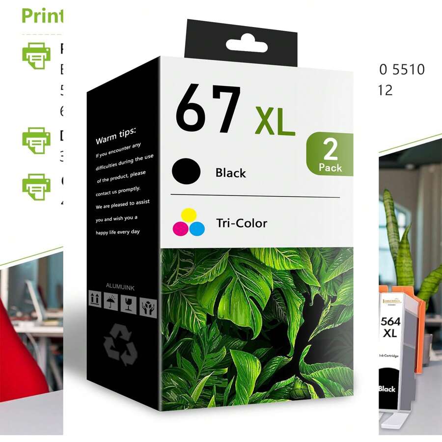 67XL 2 Packs Black Tri-Color Ink Cartridge Replacement Compatible With ...