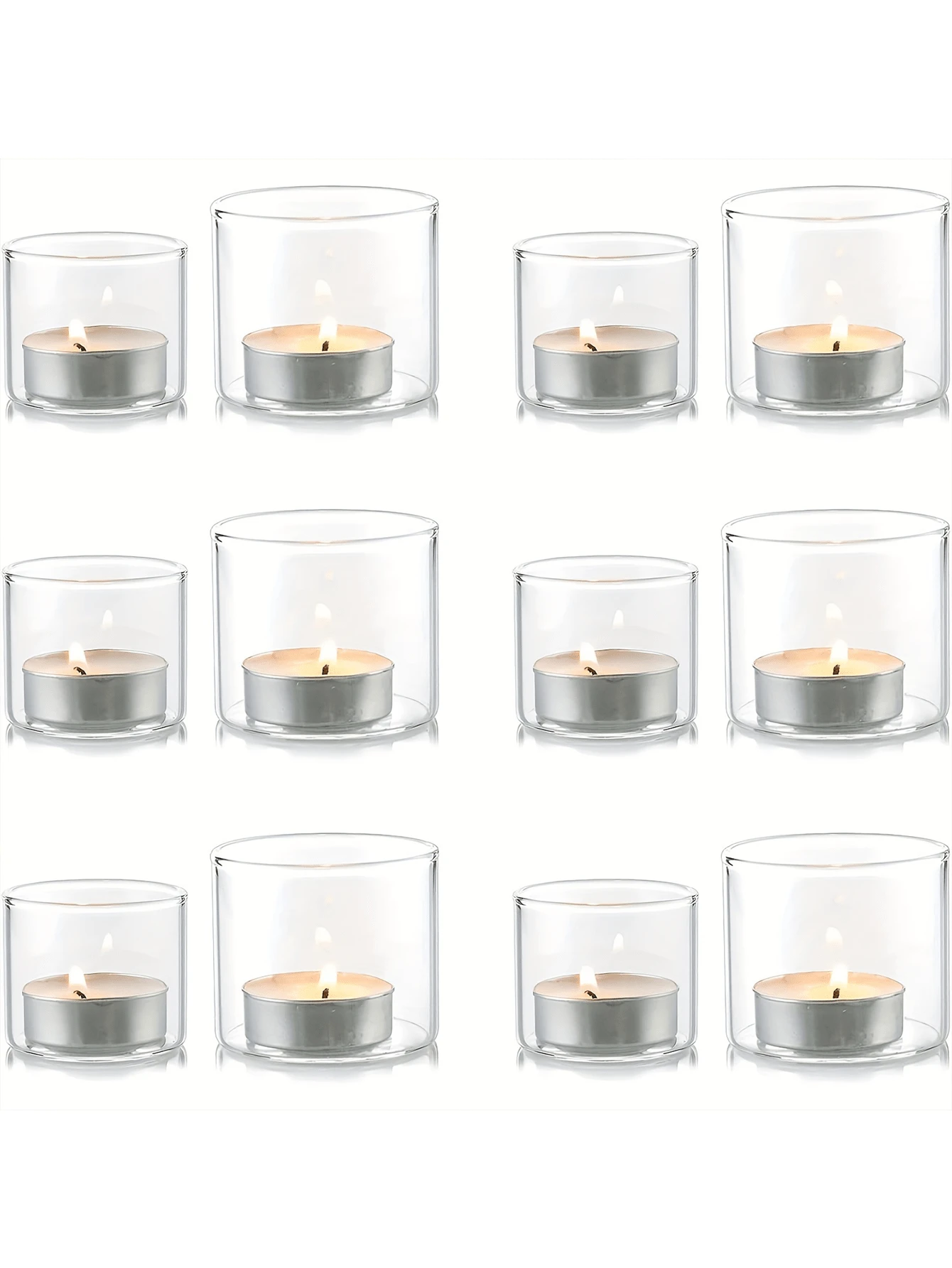 12-Piece Set Glass Tea Light Candle Holder, Crystal Glass Votive Candle ...